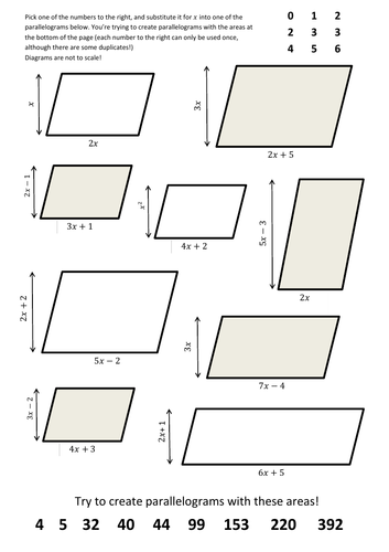 Area of a Parallelogram Problem Solving (Substitution) | Teaching Resources