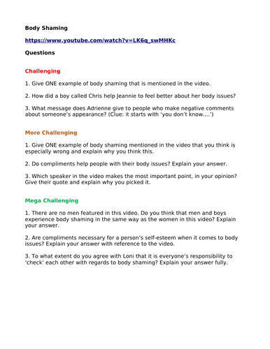 Bullying : Body Shaming PSHE | Teaching Resources