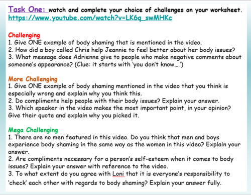 Bullying : Body Shaming PSHE | Teaching Resources