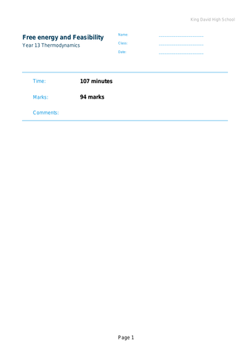 A Level Chemistry AS Thermodynamics | Teaching Resources