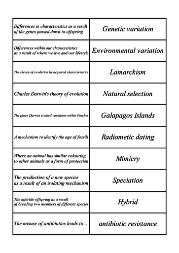 AQA Biology Paper 2 revision - B7 Variation & Evolution Tarsia puzzle ...