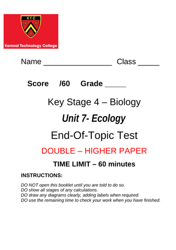 NEW AQA 9-1 TRILOGY BIOLOGY UNIT 7 ECOLOGY | Teaching Resources