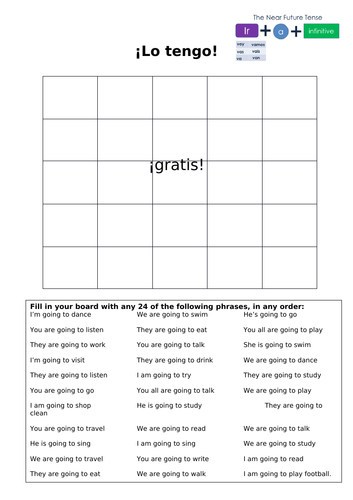 Spanish near future bingo | Teaching Resources