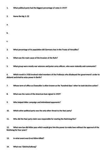 Eduqas/WJEC GCSE History Germany 1919-1991 REVISION ACTIVITIES ... Eduqas/WJEC GCSE History Germany 1919-1991 REVISION ACTIVITIES ...