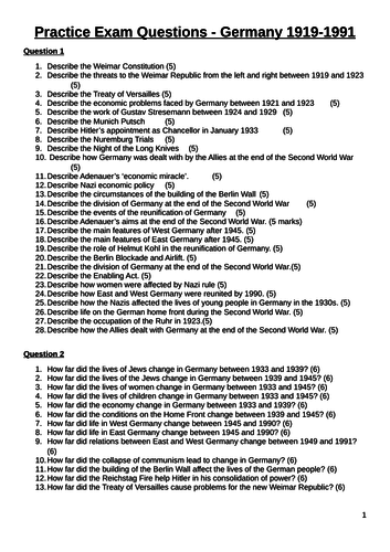 Eduqas/WJEC GCSE History Germany 1919-1991 REVISION ACTIVITIES ... Eduqas/WJEC GCSE History Germany 1919-1991 REVISION ACTIVITIES ...