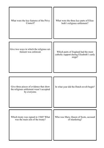 9-1 GCSE History - Early Elizabethan England - Blank Revision Flash ...
