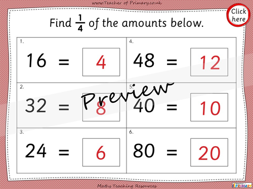 Unit Fractions of an Amount - Year 3 | Teaching Resources
