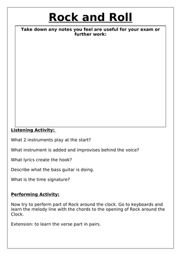 Rock and Roll One Off Lesson | Teaching Resources