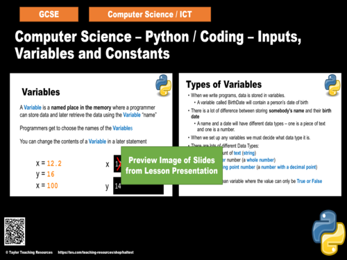Variables, Constants and Inputs - GCSE Computer Science - Coding/Python ... Variables, Constants and Inputs - GCSE Computer Science - Coding/Python ...