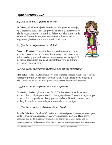 Spanish Conditional Reading: ¿Qué harias tú…? (Condicional) | Teaching ...