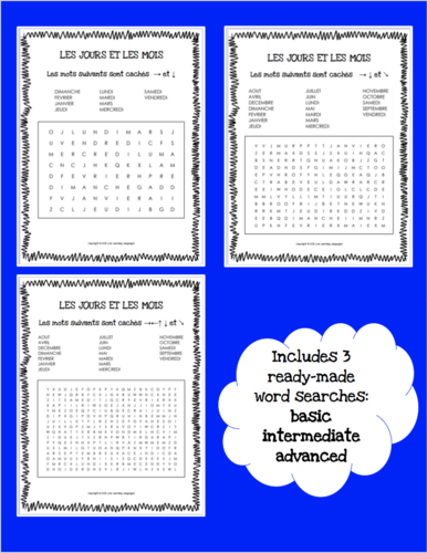 French months and days word search activities - Les jours et les mois ...