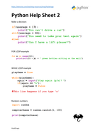 Python Programming Help Sheets | Teaching Resources
