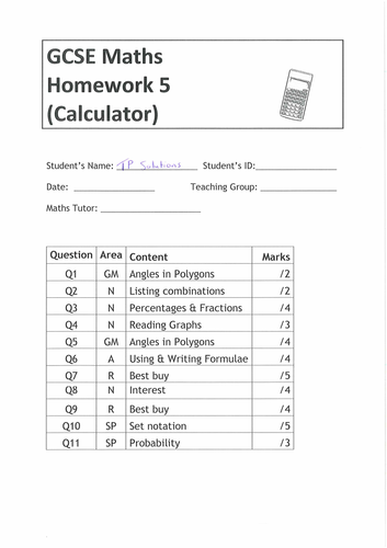 6 Mixed Maths Homeworks for Foundation GCSE | Teaching Resources