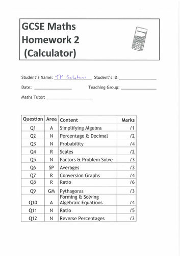 6 Mixed Maths Homeworks for Foundation GCSE | Teaching Resources