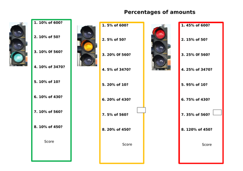GCSE Maths/Functional Skills. RAG questions. Percentages, Fractions ...