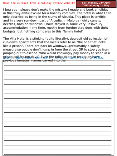 A series of weekly reading homework tasks | Teaching Resources