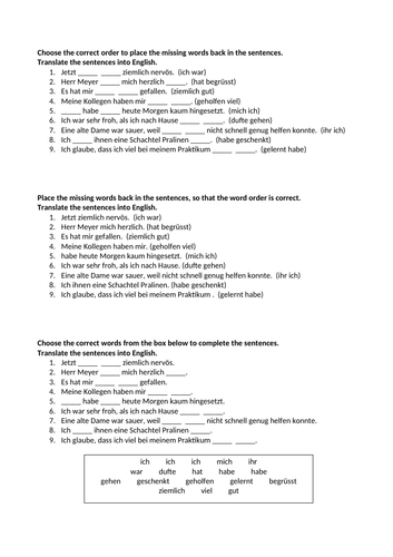 German writing practice: past tense work experience | Teaching Resources