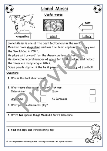 Year 1 Footballers Reading Comprehensions | Teaching Resources