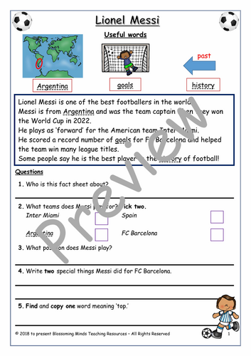 Year 1 Footballers Reading Comprehensions | Teaching Resources
