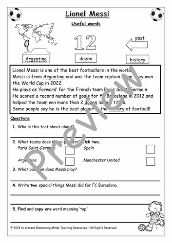 Year 1 Footballers Reading Comprehensions | Teaching Resources