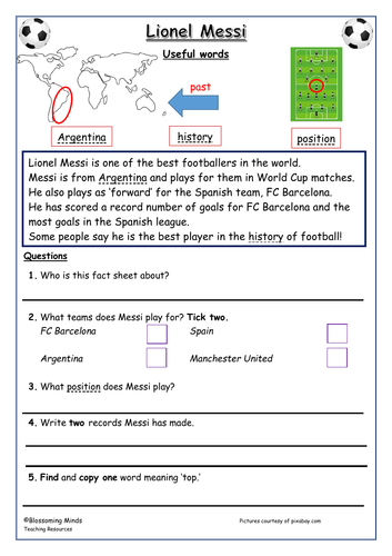 Year 1 Footballers Reading Comprehensions | Teaching Resources