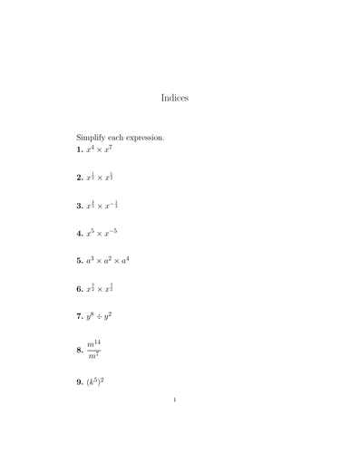 Indices worksheet no 4 (with solutions) | Teaching Resources