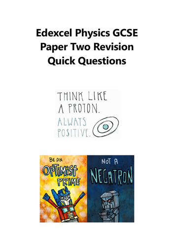 Edexcel GCSE Physics Paper Two Revision Quick Questions New Spec 2018 ...