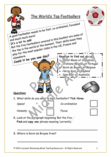Year 2 Footballers Reading Comprehensions | Teaching Resources
