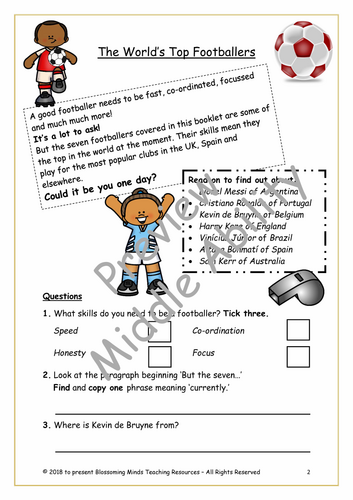 Year 2 Footballers Reading Comprehensions | Teaching Resources