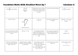 Breakfast GCSE Warm Ups - Calculator | Teaching Resources
