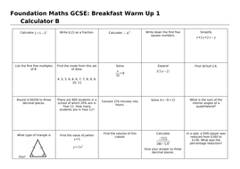 Breakfast GCSE Warm Ups - Calculator | Teaching Resources
