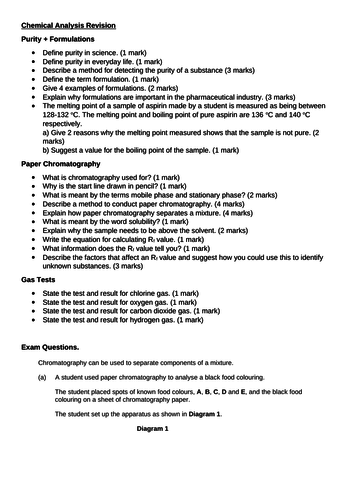 AQA 9-1 Revision booklet for Chemical analysis. Summary questions and ...
