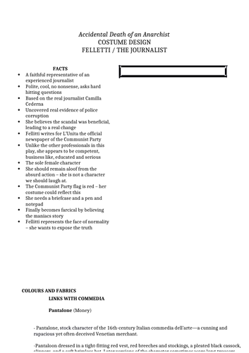 Accidental Death of an Anarchist Costume Designs | Teaching Resources