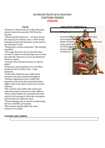 Accidental Death of an Anarchist Costume Designs | Teaching Resources