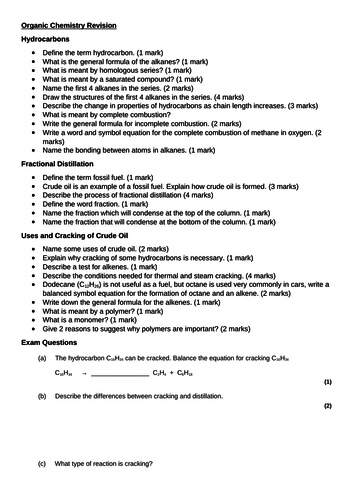 AQA Chemistry 9-1 Revision booklet for Organic chemistry | Teaching ...
