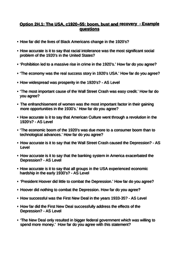 Option 2H.1: The USA, c1920–55: boom, bust and recovery - Example ...
