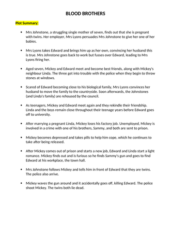 GCSE ENGLISH 9-1 BLOOD BROTHER COMPLETE REVISION | Teaching Resources