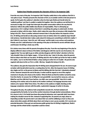 Eric Birling Grade 9 Essay An Inspector Calls | Teaching Resources