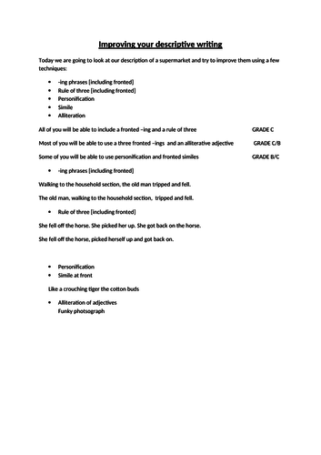 Descriptive writing | Teaching Resources