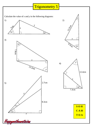 6 Worksheets on Trigonometry in Right Angled Triangles - over 50 ...