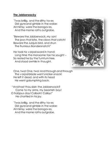 THE JABBERWOCKY - LESSON 2 - UNDERSTANDING THE POEM. | Teaching Resources