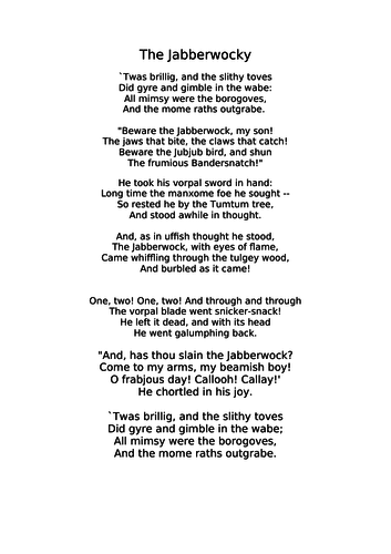 THE JABBERWOCKY - LESSON 3 - POETIC DEVICES | Teaching Resources