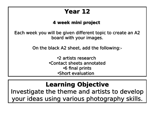Year 12 Mini Photography Projects | Teaching Resources