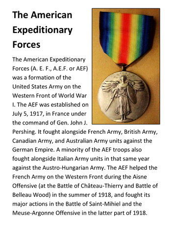 The American Expeditionary Forces Handout | Teaching Resources