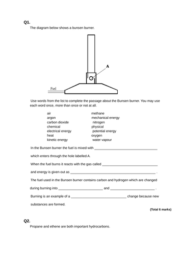GCSE AQA Chemistry Organic Revision Worksheets LT 2 | Teaching Resources