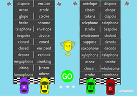 FUN phonics racing game perferct for Phonics screening check practice ...
