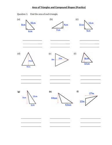 Area of Triangle and Compound Shapes- Year 8 | Teaching Resources
