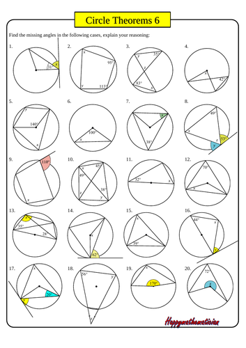 Circle Theorems - around 100 Questions on 8 worksheets with answers ...