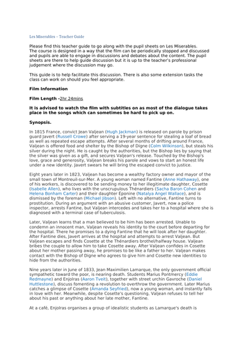 Les Miserables - Morality in the Movies- Teacher Guide and Pupil ...