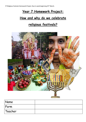 Religious Festivals Homework Project | Teaching Resources